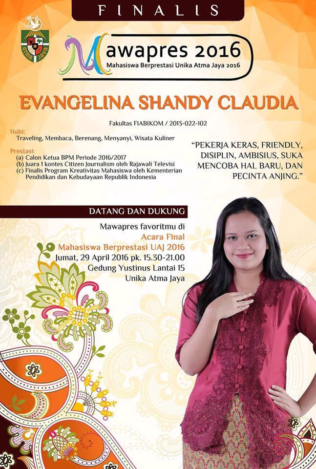 EVANGELINA SHANDY CLAUDIA JUARA MAWAPRES 2016